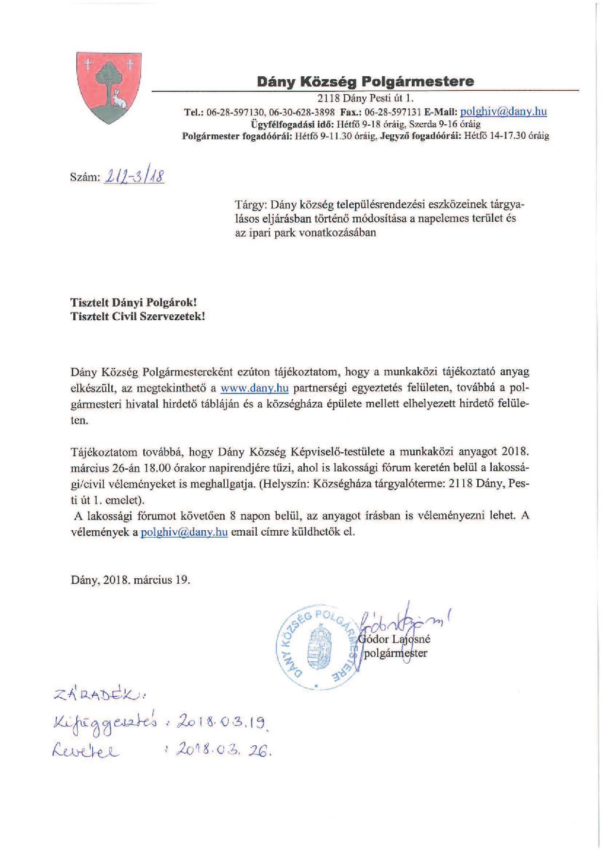 Tájékoztató levél | Dány község hivatalos honlapja